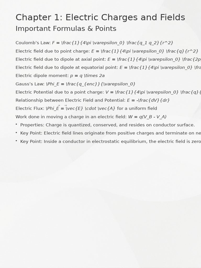 Electric Charges and Fields Overview | PDF | Electromagnetic Induction ...