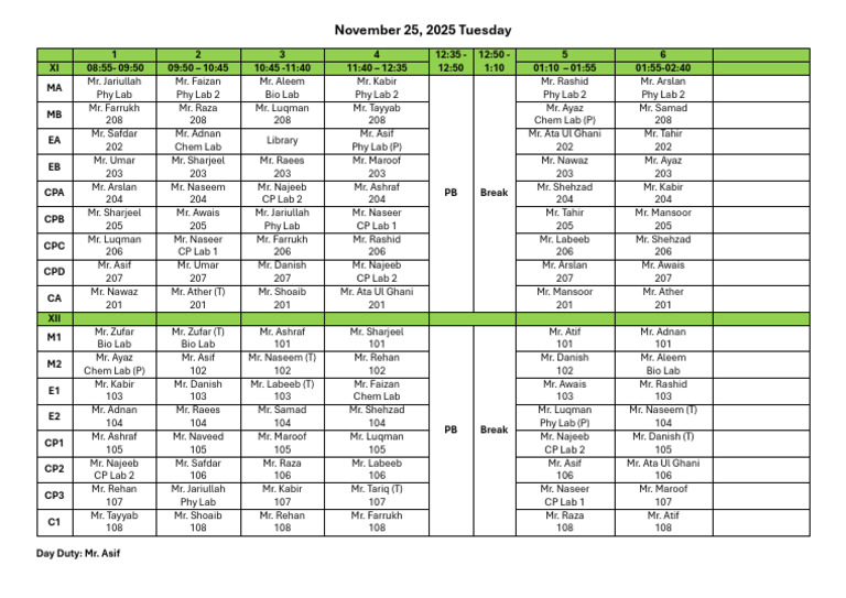 Class Schedule for November 25, 2025 | PDF