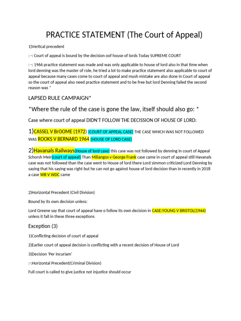 Court of Appeal Practice Statement Overview | PDF