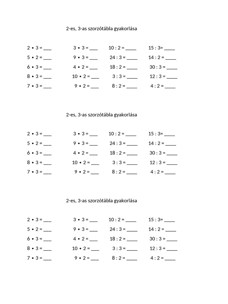2-Es És 3-As Szorzó - És Bennfoglaló Tábla Gyakorlása | PDF