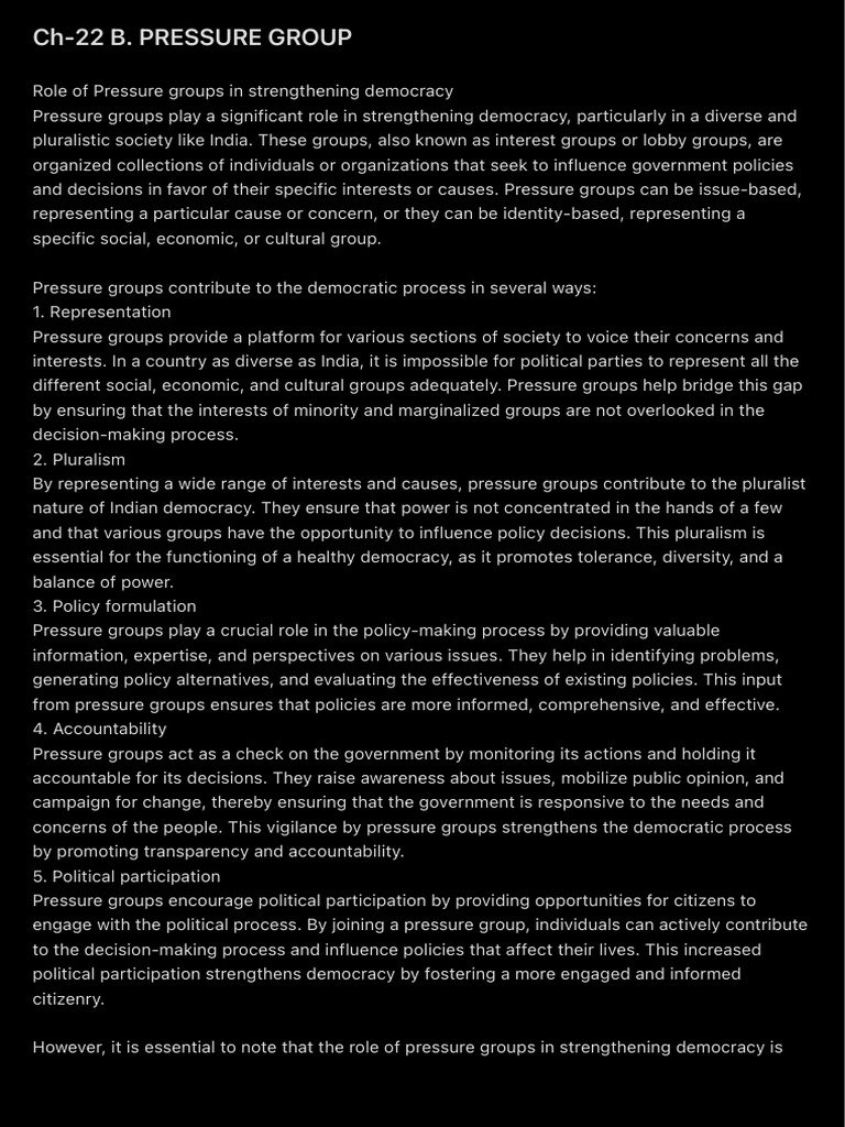 Ch-22 B. Pressure Group | PDF | Advocacy Group | Democracy