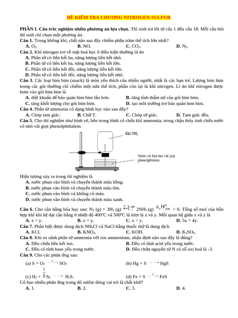 Đề kiểm tra Nitro-sunfua | PDF