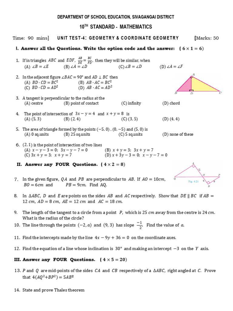 Zeal Study Svg23. Unit Test-4. em | PDF | Circle | Perpendicular