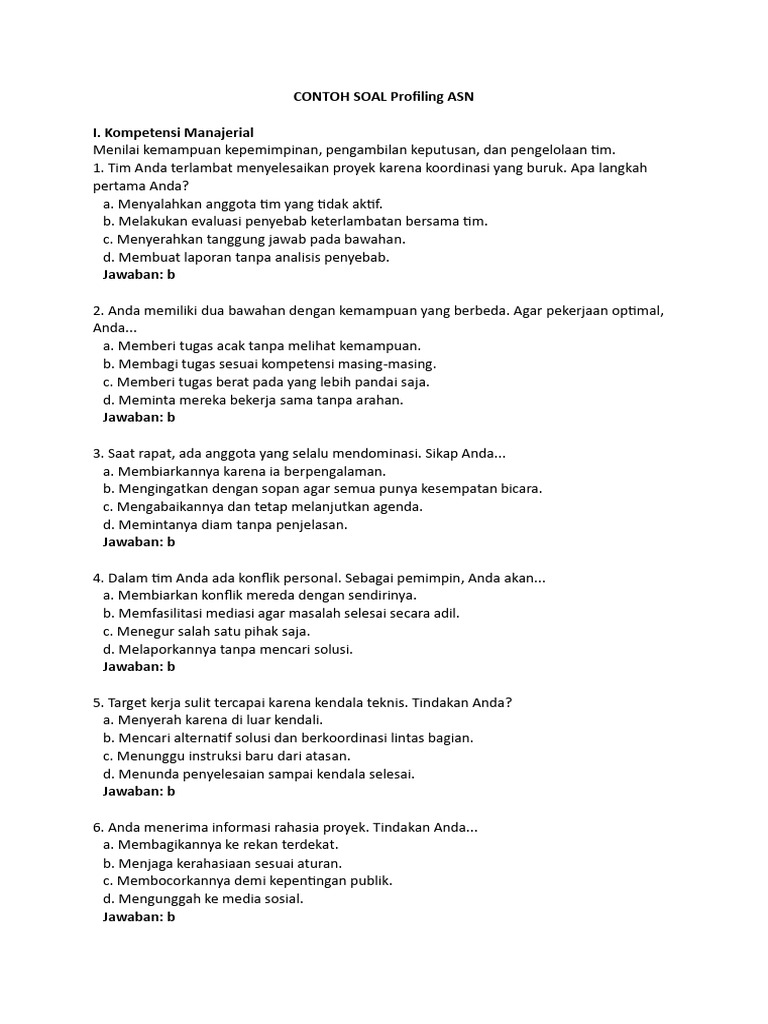 Contoh Soal Profiling ASN Terlengkap | PDF