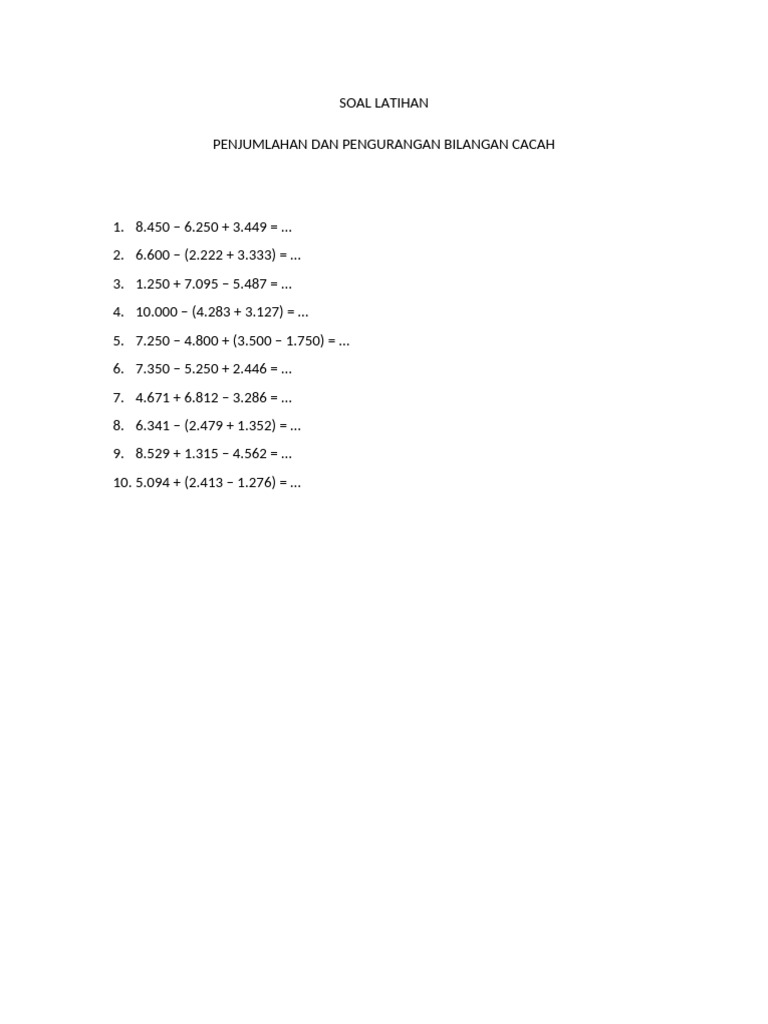 Soal Latihan + - Bil Cacah Kls 6 | PDF