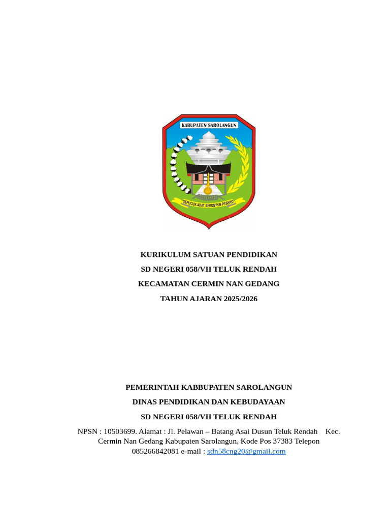 Kurikulum SD Negeri 058/VII 2025/2026 | PDF