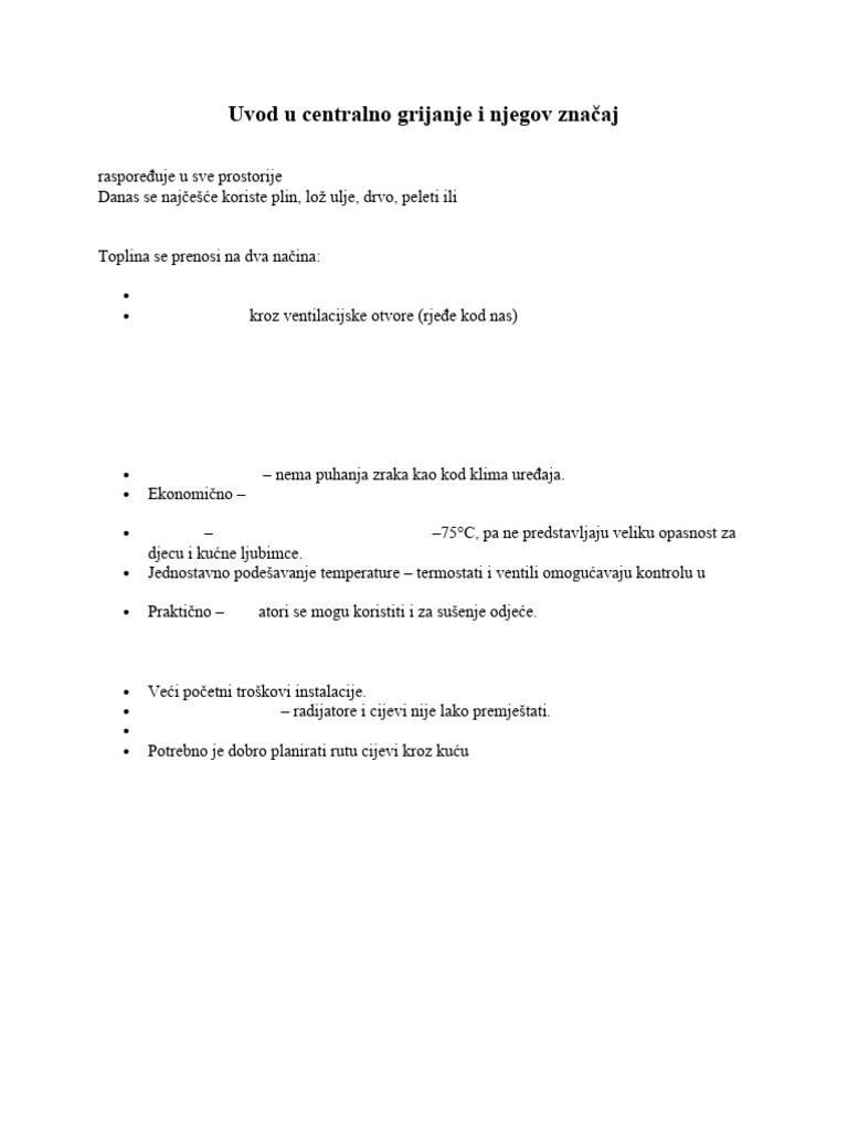Uvod U Centralno Grijanje I Njegov Značaj | PDF