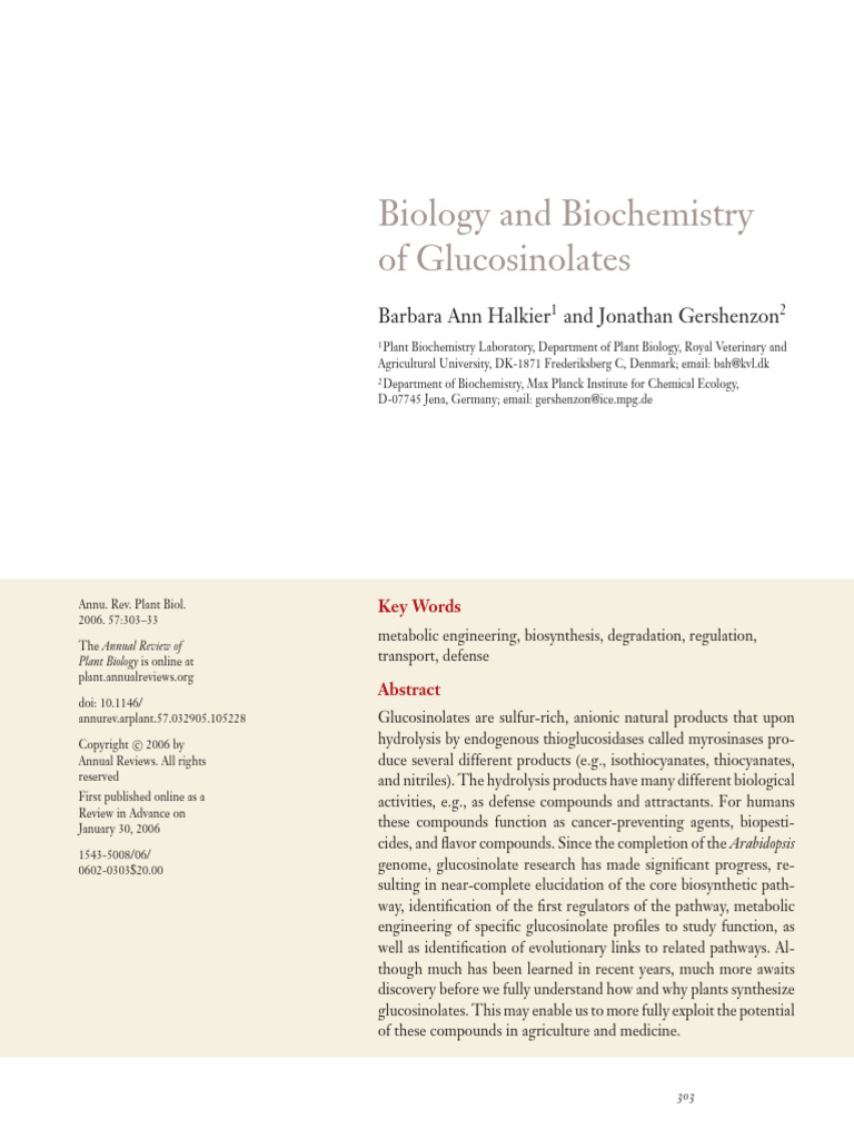Biology and Biochemistry of Glucosinolates: Barbara Ann Halkier and ...