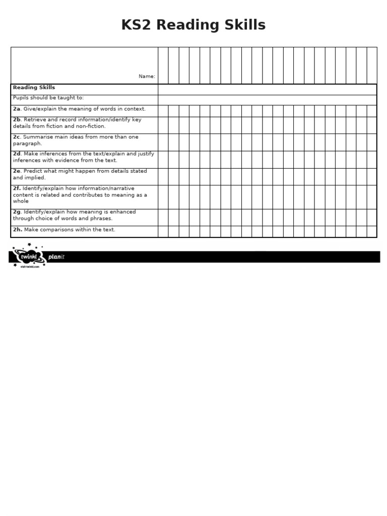 KS2 Reading Skills and Assessment Editable | PDF