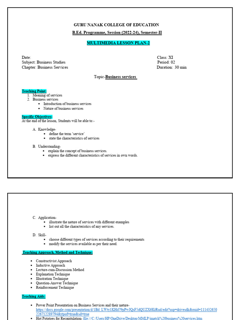 Multimedia Lesson Plan: Business Services | PDF | Learning | Human ...