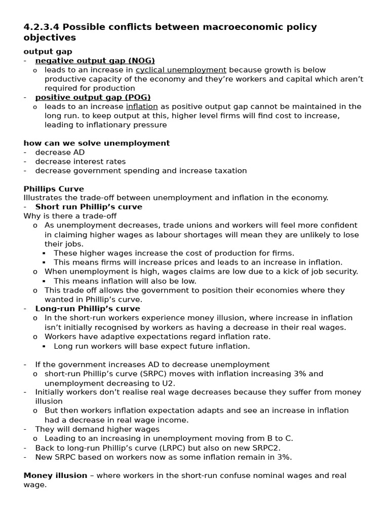 4.2.3.4 Possible Conflicts Between Macroeconomic Policy Objectives ...