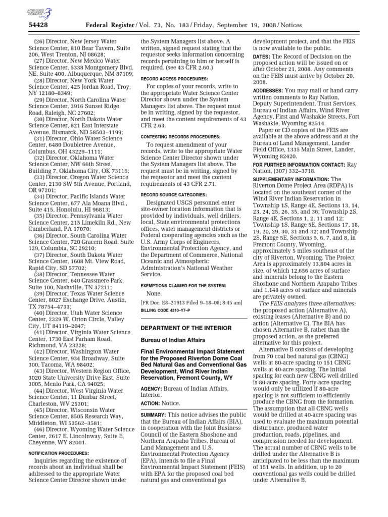Federal Register: / Vol. 73, No. 183 / Friday, September 19, 2008 ...