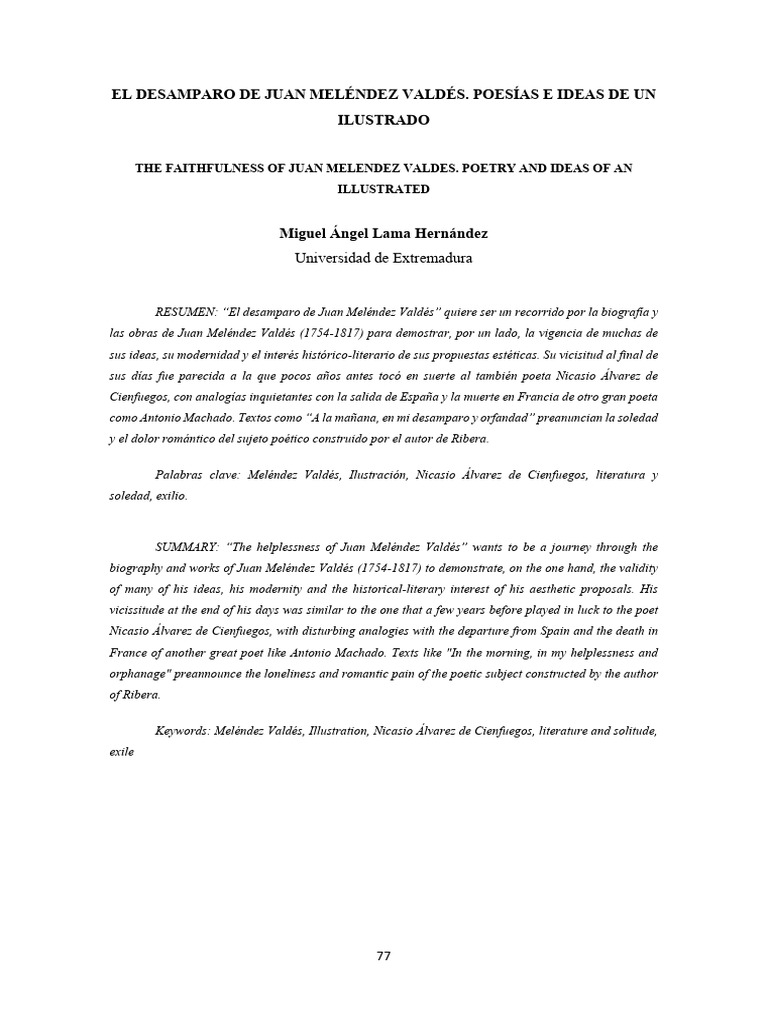 El Desamparo de Juan Melendez Valdes | PDF | Romanticismo