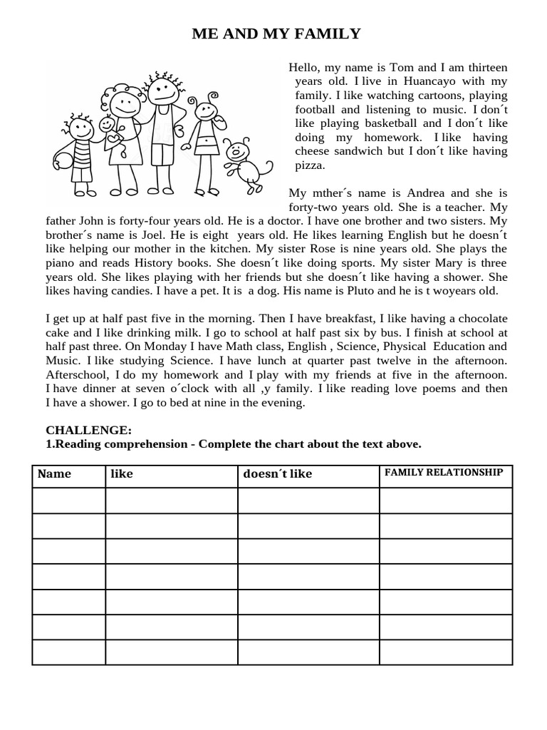 Me and My Family Reading Comprehension Exercises - 66106 | PDF