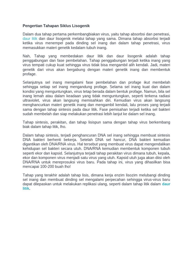 Tahapan Siklus Lisogenik Virus | PDF