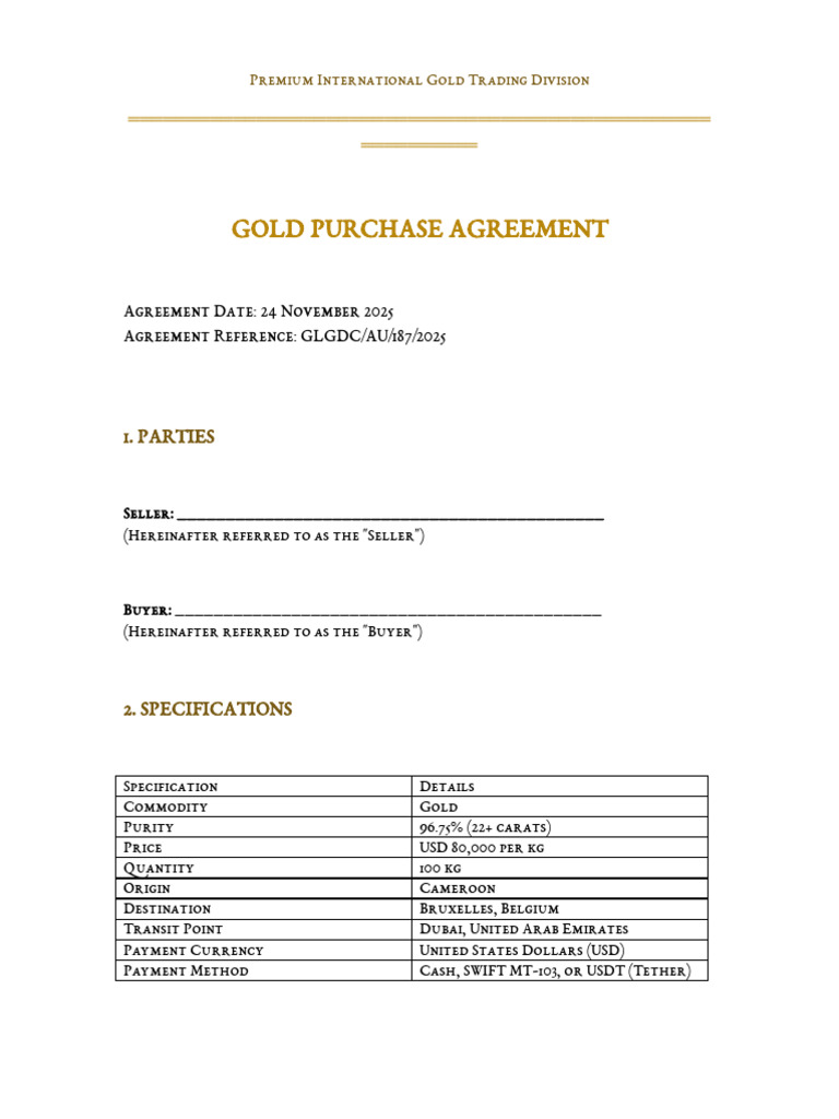 Gold Purchase Agreement for 100 kg | PDF | United States Dollar | Economies