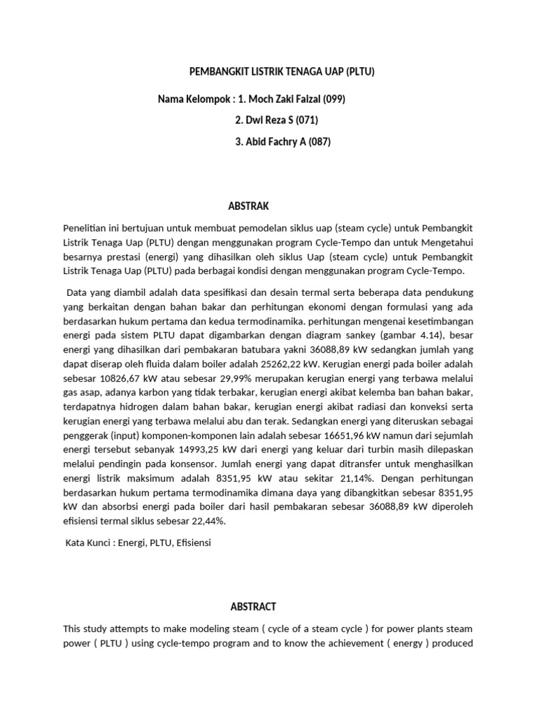 Model Siklus Uap PLTU dengan Cycle-Tempo | PDF