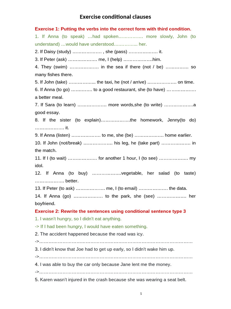 Exercise Conditional Clause | PDF