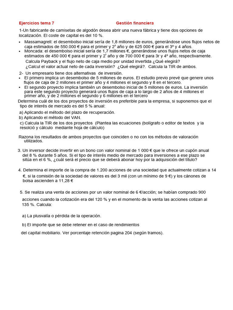 Actividades Tema 7 | PDF | Compartir (Finanzas) | Inversiones