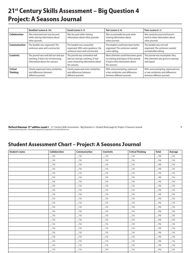 Seasons Journal Project Assessment Guide | PDF | Pedagogy | Cognitive ...