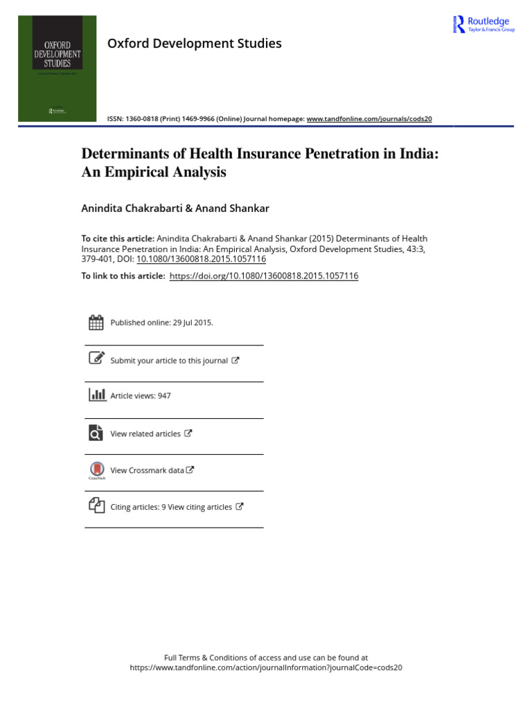 Health Insurance in India: Key Determinants | PDF | Economies