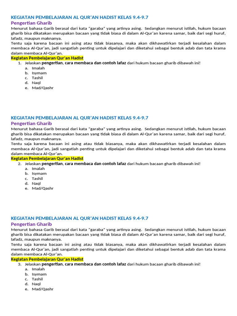 Hukum Bacaan Gharib dalam Al-Qur'an | PDF