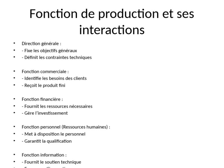 Interactions des Fonctions de Production | PDF