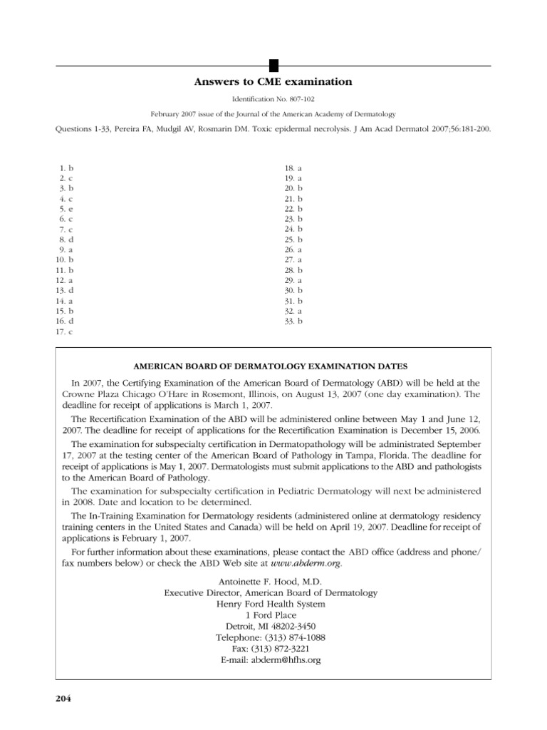 American Board of Dermatology Examination Dates Ym | PDF