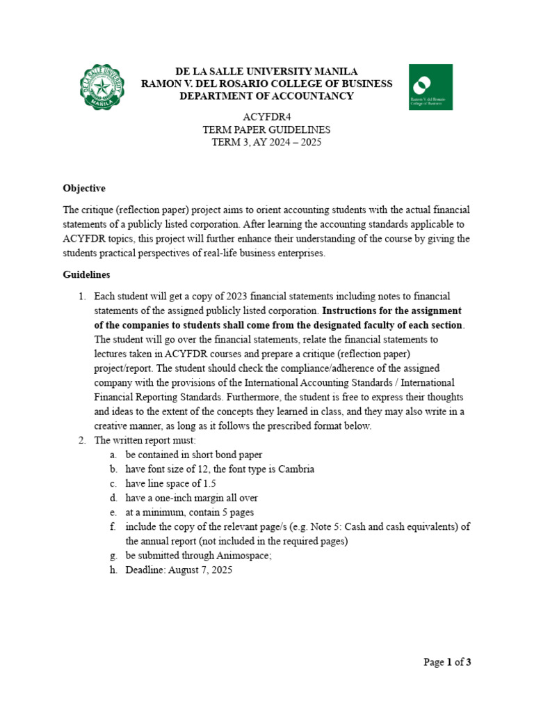 ACYFDR4 Term Paper Guidelines 2024-2025 | PDF