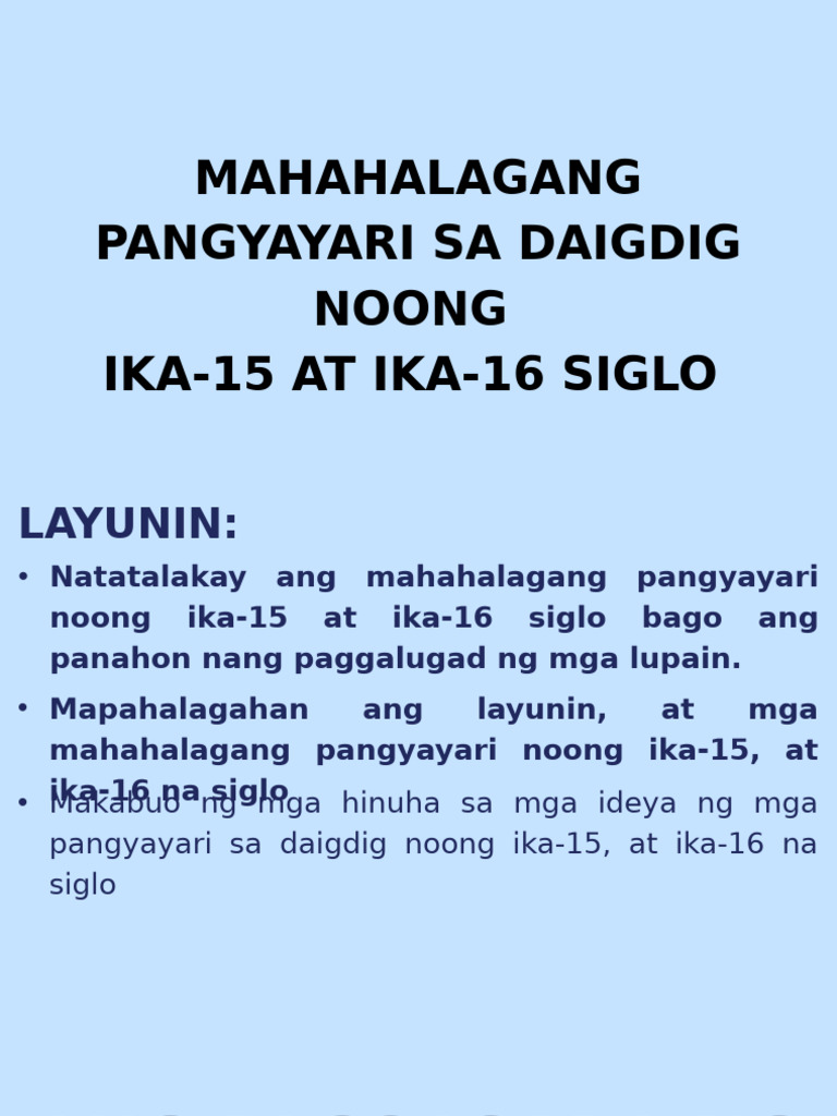 Lesson 1 - Mahahalagang Pangyayari Sa Daigdig Noong Ika-15 at Ika-16 ...