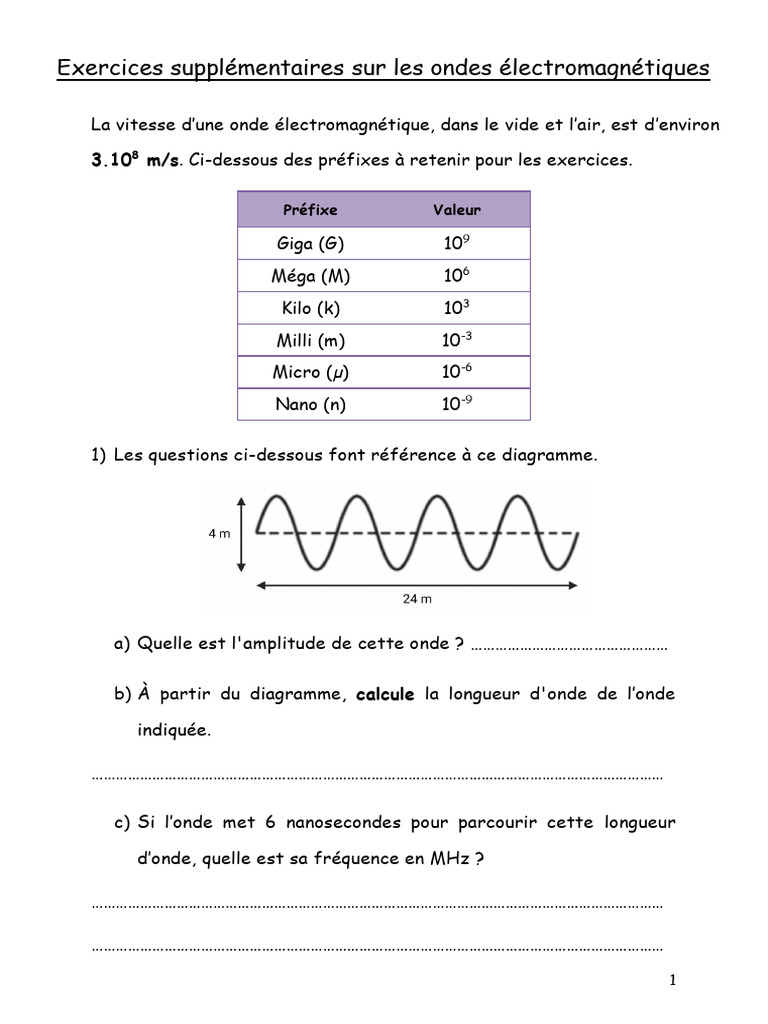 Exercices sur les ondes électromagnétiques | PDF | Vagues | Longueur d'onde