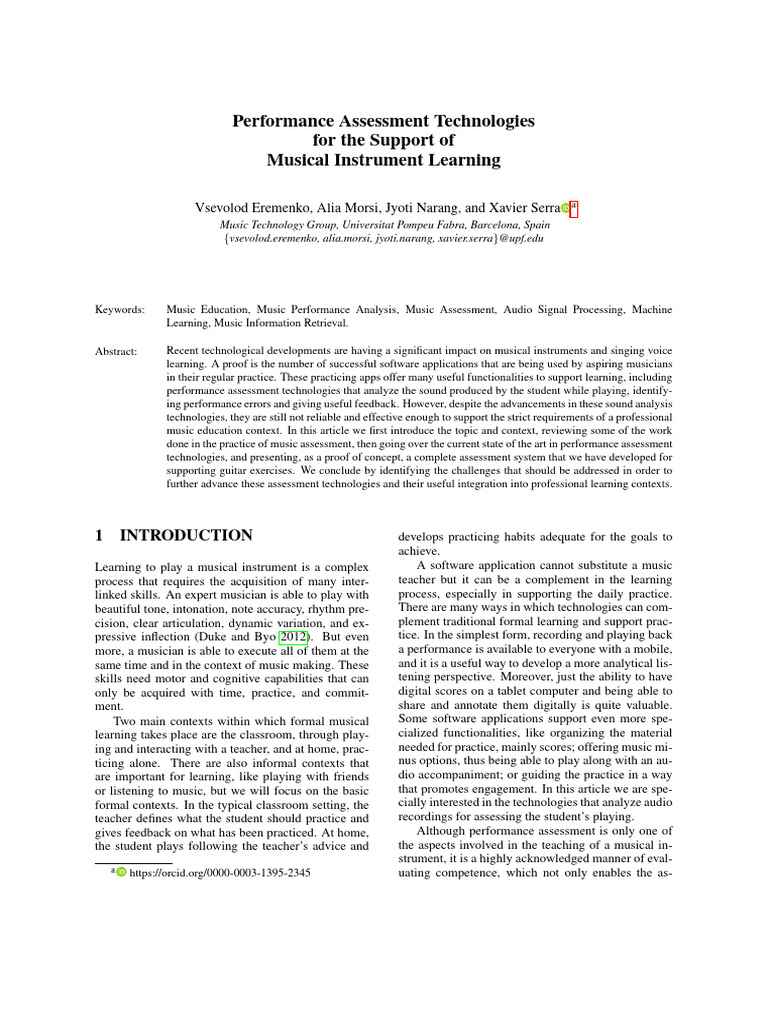 Music Performance Assessment Technologies | PDF | Educational Assessment