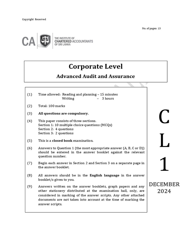Corporate Level Audit Exam Guidelines | PDF | Audit | Internal Audit