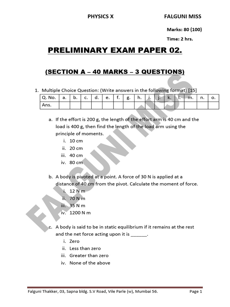 Physics X Preliminary Exam Paper | PDF | Force | Light