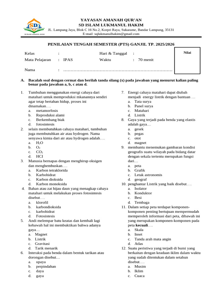 Soal Ipas Kelas 4 LH | PDF