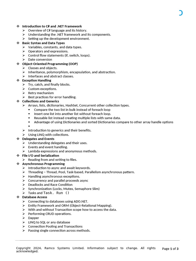 c Sharp Training Content | PDF | Entity Framework | Language Integrated ...