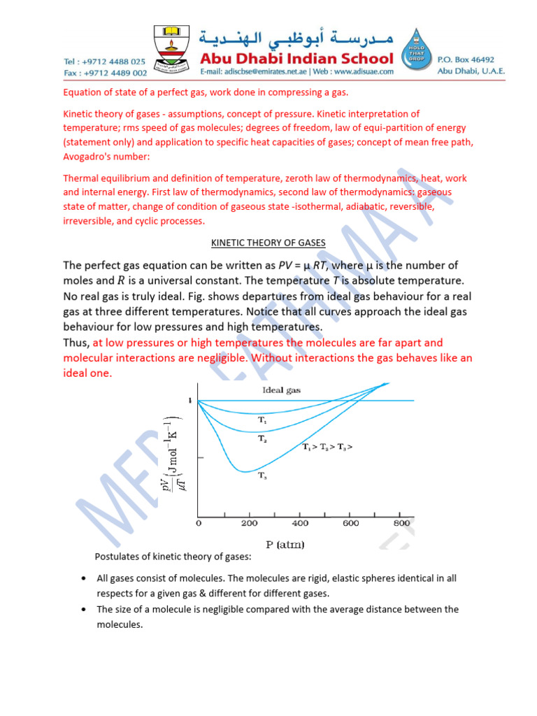 Notes Kinetic Theory of Gases & Thermodynamics | PDF | Gases | Temperature