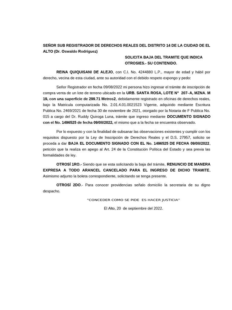 Memorial Baja de Ddrr Quiquisani | PDF