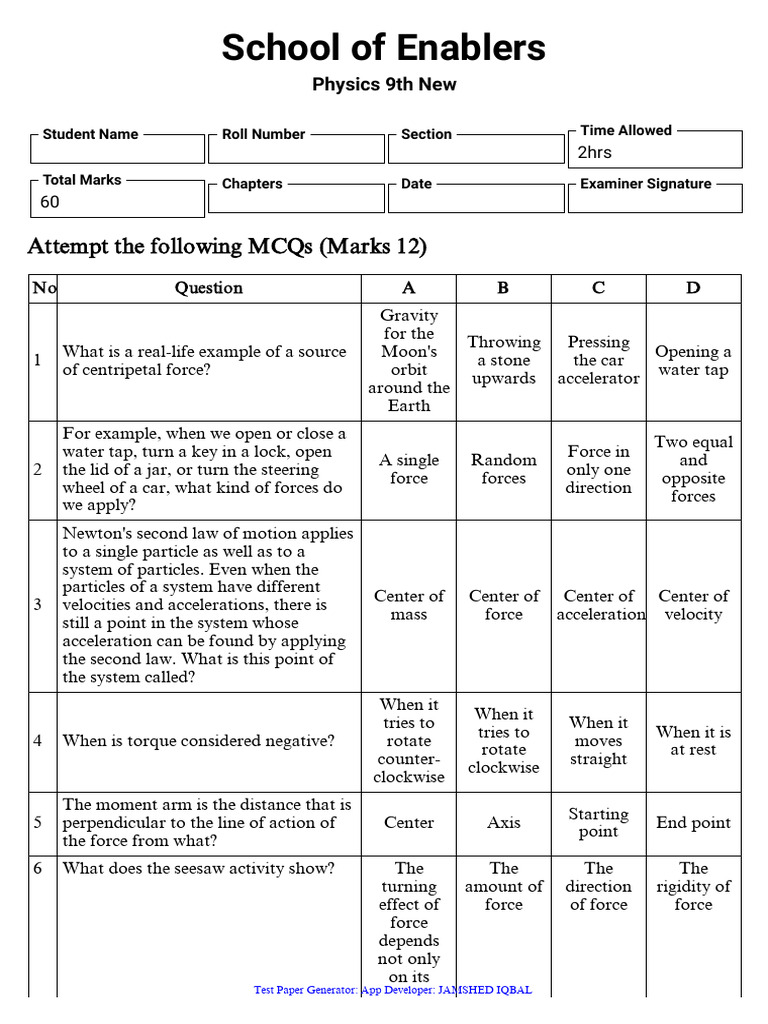 Physics 9th New - 2025-09-20-150659633 | PDF | Force | Acceleration