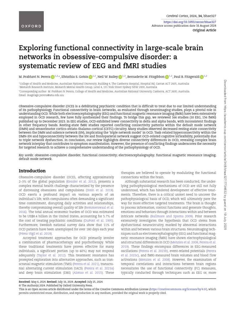 Functional connectivity in large-scale brain networks in OCD | PDF ...