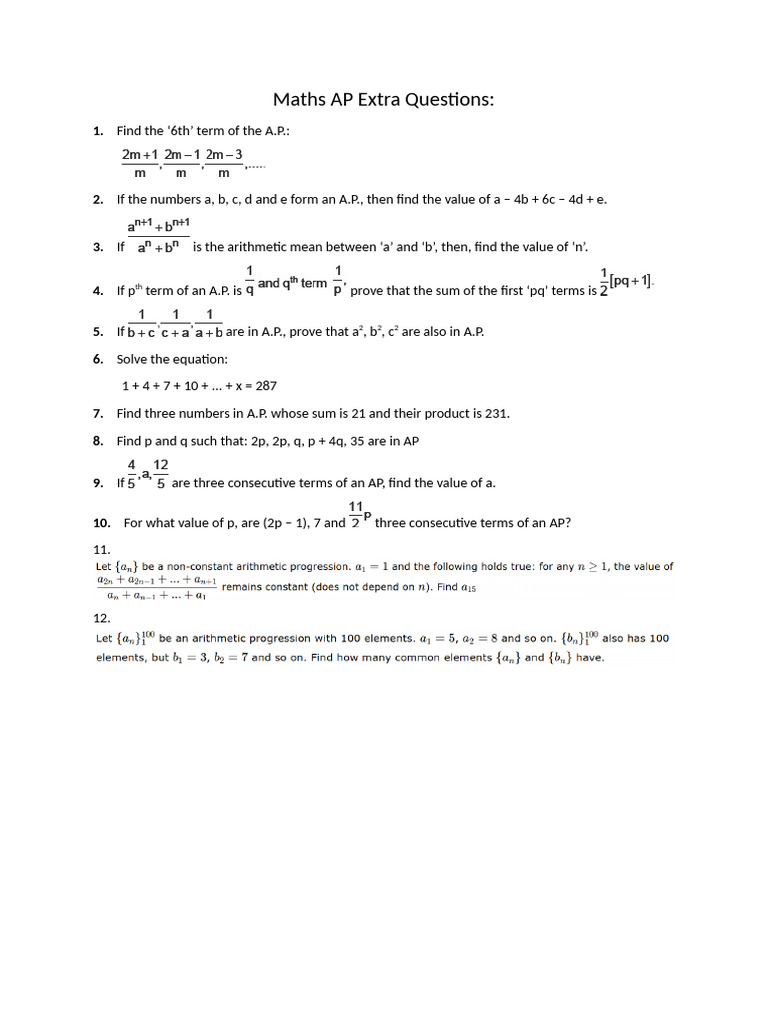 Maths AP Extra Questions | PDF