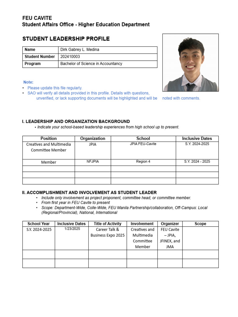 Medina - Student Leadership Profile | PDF