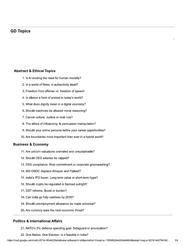 GD Topic 2025-26 | PDF