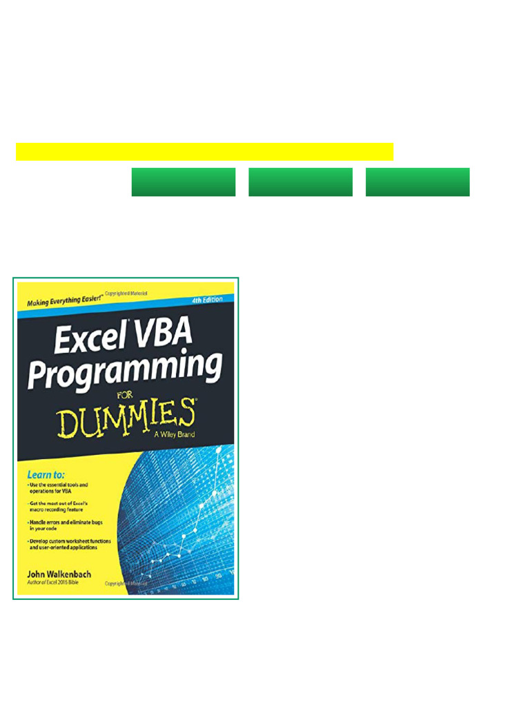 Excel Vba Programming For Dummies 4e 4th Edition Walkenbach download full chapters | PDF ...