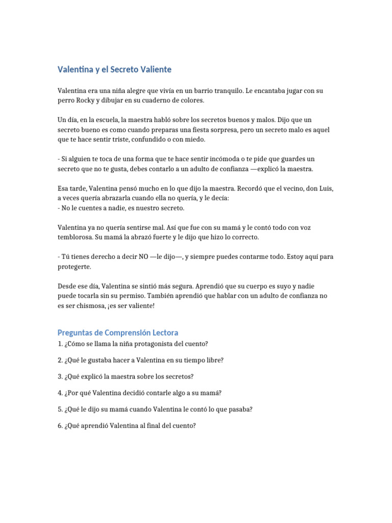 Cuento Valentina Secreto Valiente | PDF