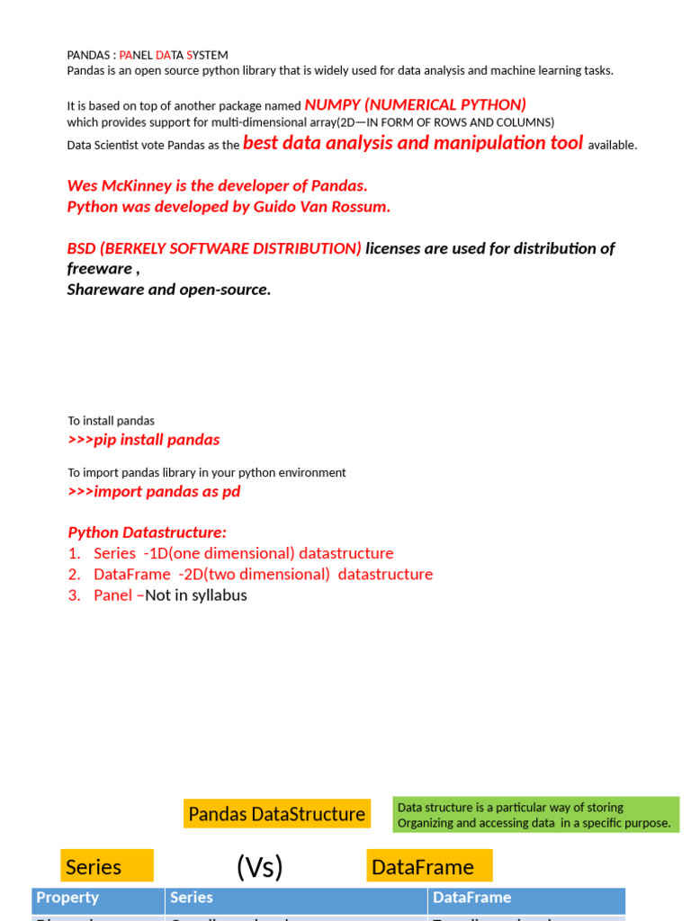 Pandas: Essential Guide to Series and DataFrames | PDF | Computer Programming | Software Engineering