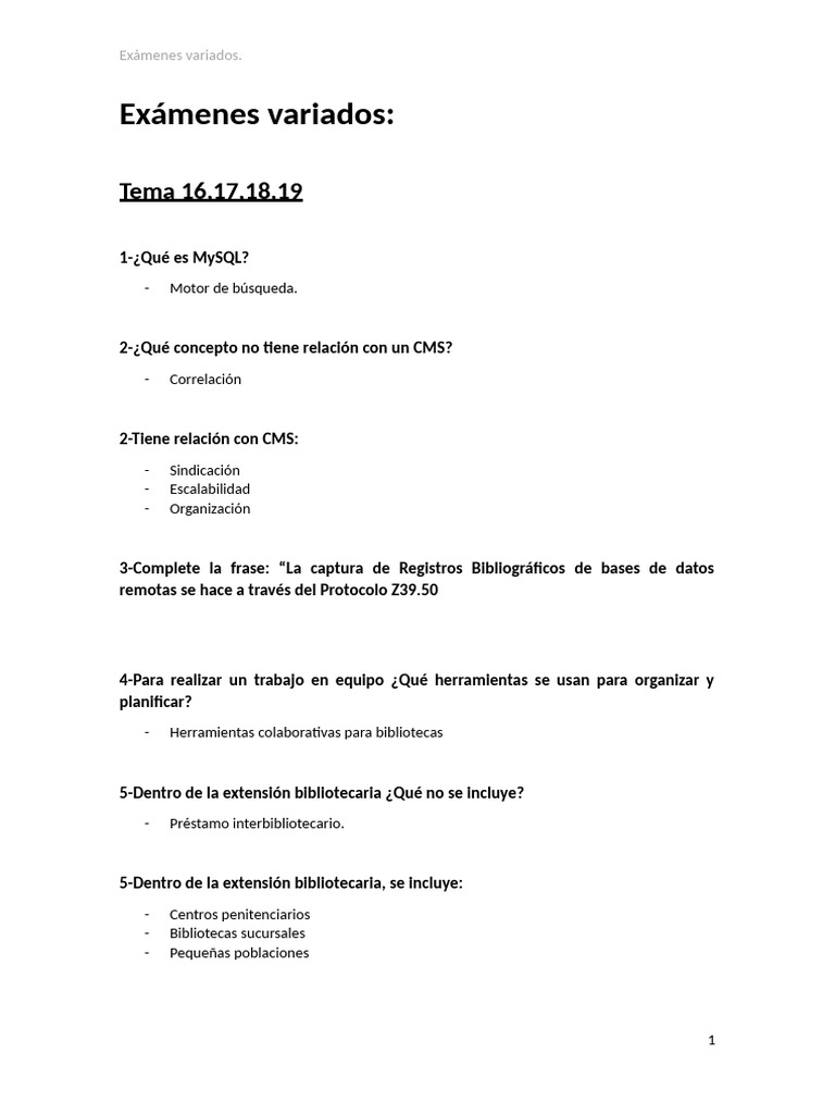 Exámenes Variados | PDF | Bibliotecas | Documento