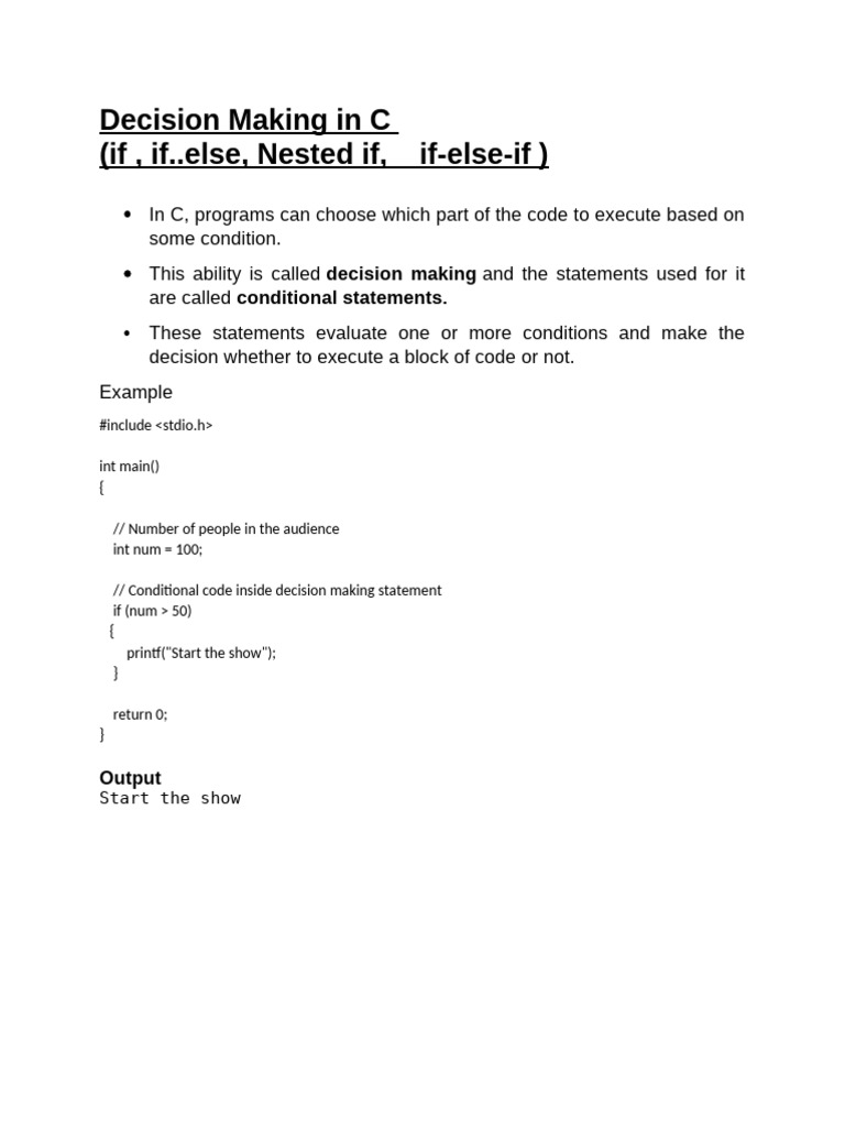 Decision Making in C | PDF