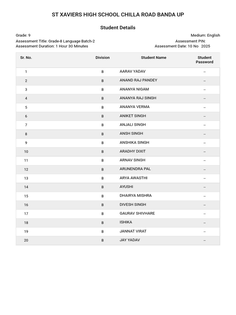 Grade 8 Language Assessment List | PDF