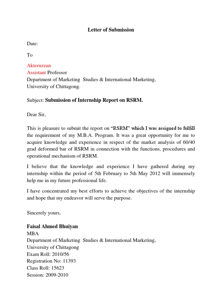 Letter of Submission | PDF | Finance & Money Management